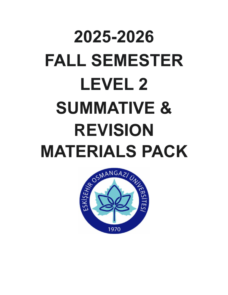 2025-2026 Level 2 English Fall Semester Pack
