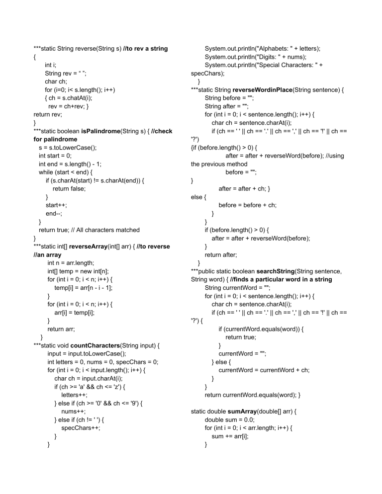 Java String and Array Methods
