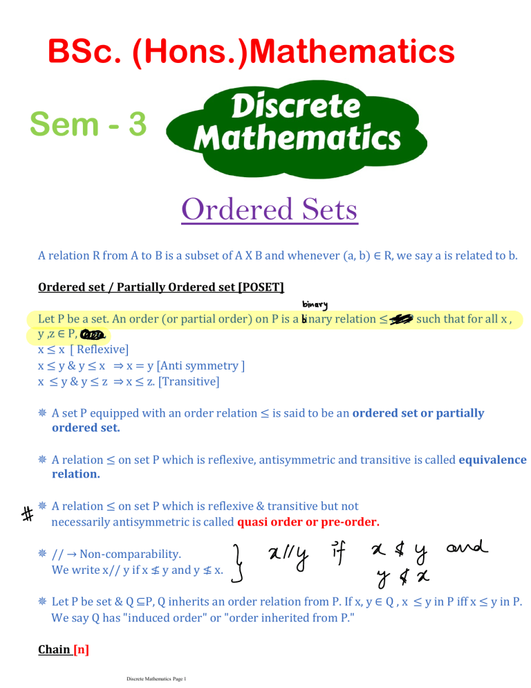 Discrete Mathematics: Ordered Sets & Lattices