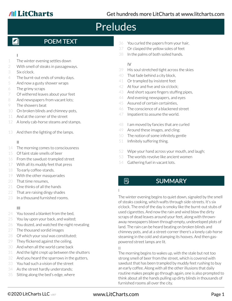 T.S. Eliot Preludes Analysis Study Guide