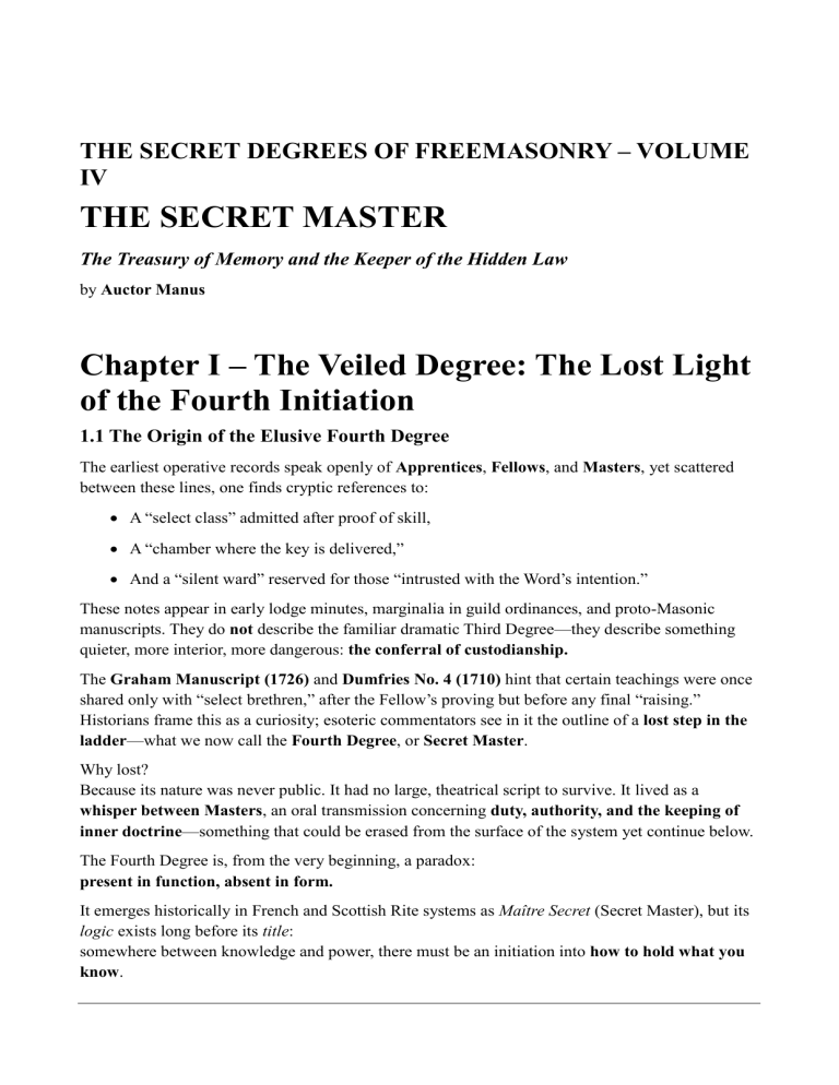 The Secret Master: Freemasonry's Fourth Degree