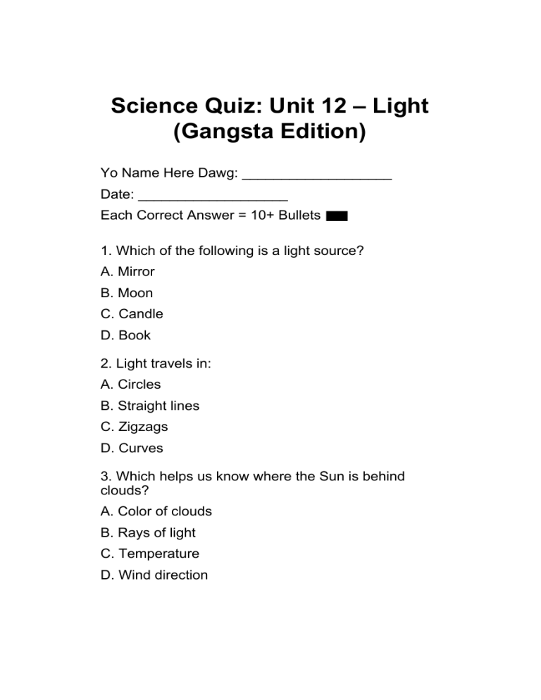 Light Physics Quiz for Students