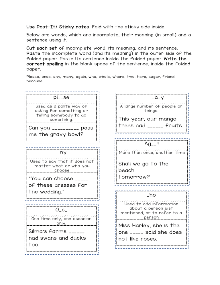 Spelling & Vocabulary Worksheet