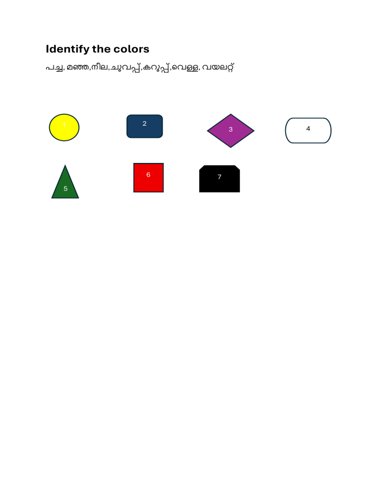 Color Identification Worksheet in Malayalam