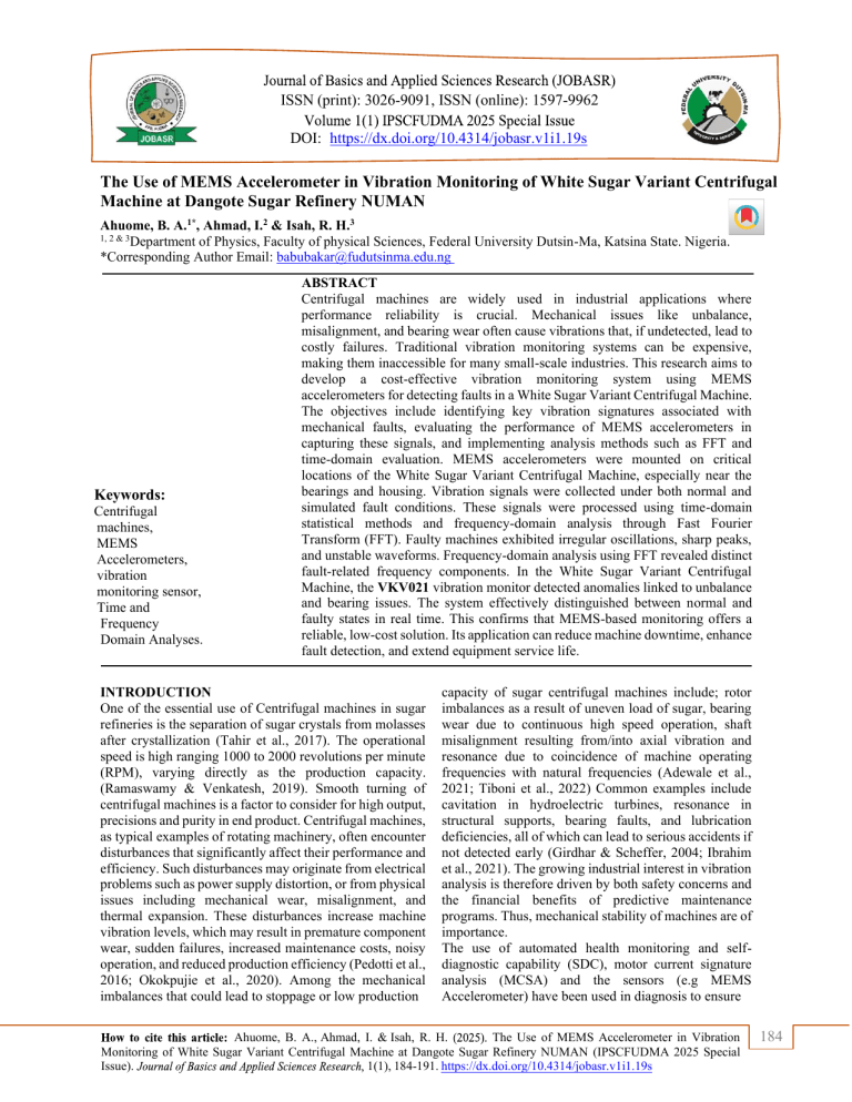 MEMS Accelerometer Vibration Monitoring Study