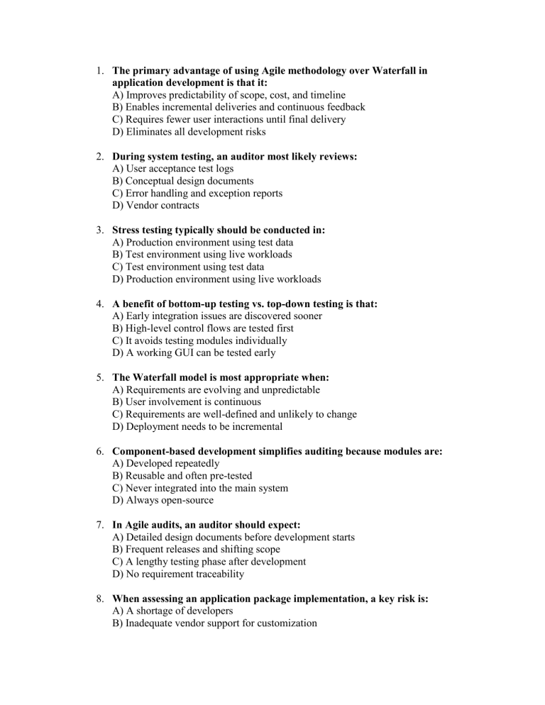 IS Audit Exam Questions SDLC & Operations