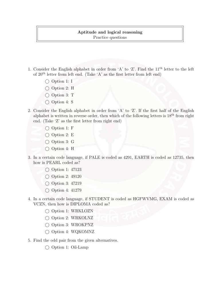 Aptitude and Logical Reasoning Practice Questions