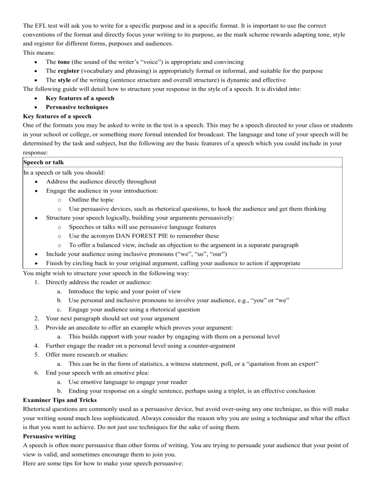 Guide to Writing a Speech for EFL Students