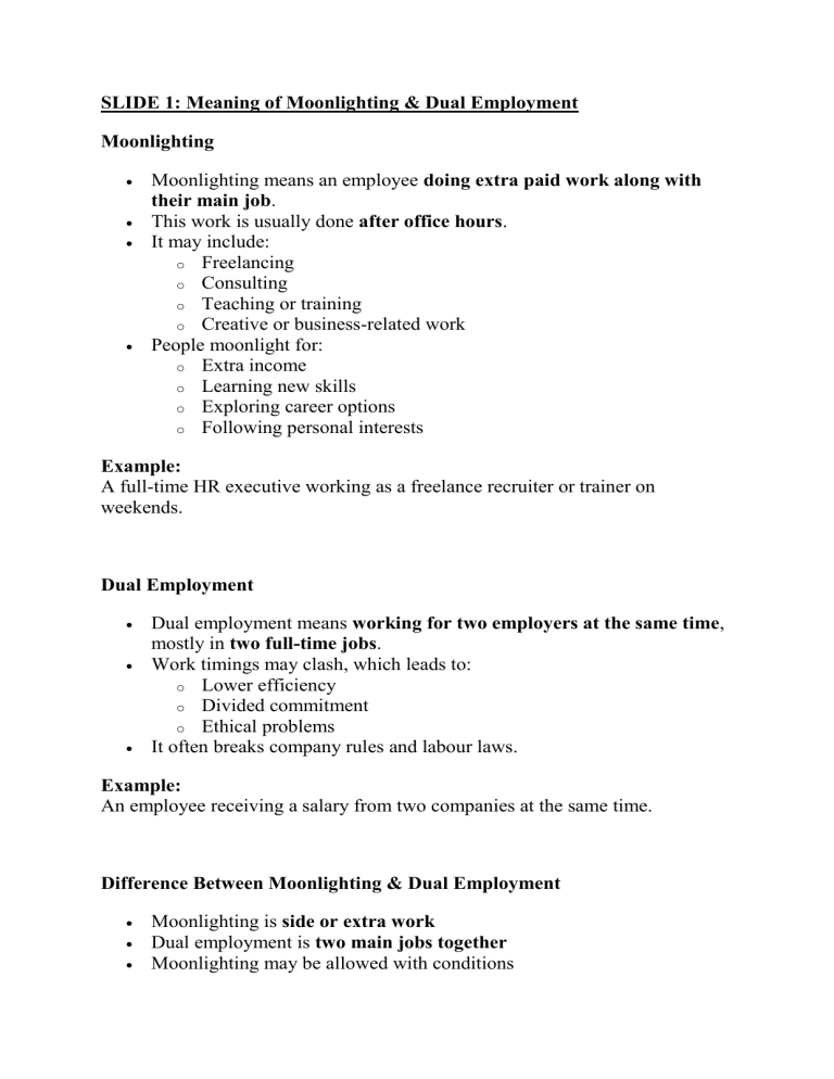 Moonlighting vs Dual Employment: Policies and Laws Explained