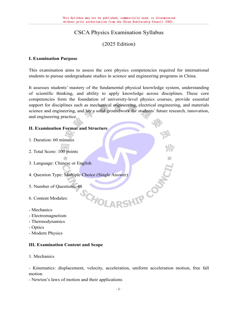 CSC Physics Exam Syllabus 2025