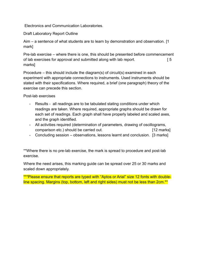 Electronics Lab Report Outline Template