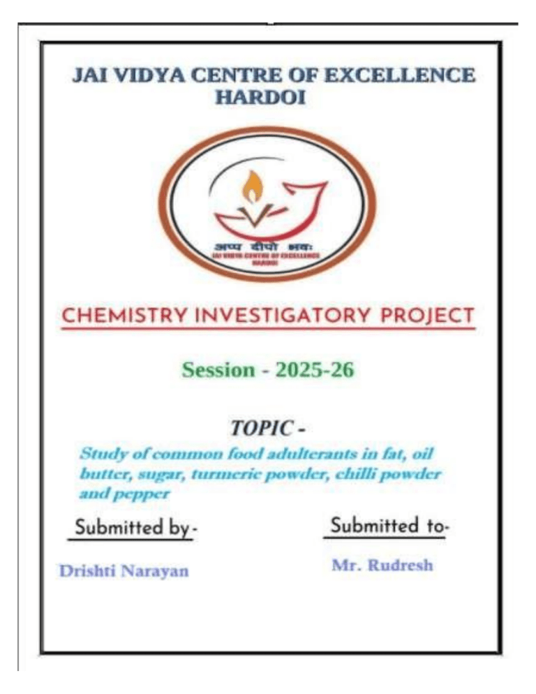 Food Adulteration Chemistry Lab Manual