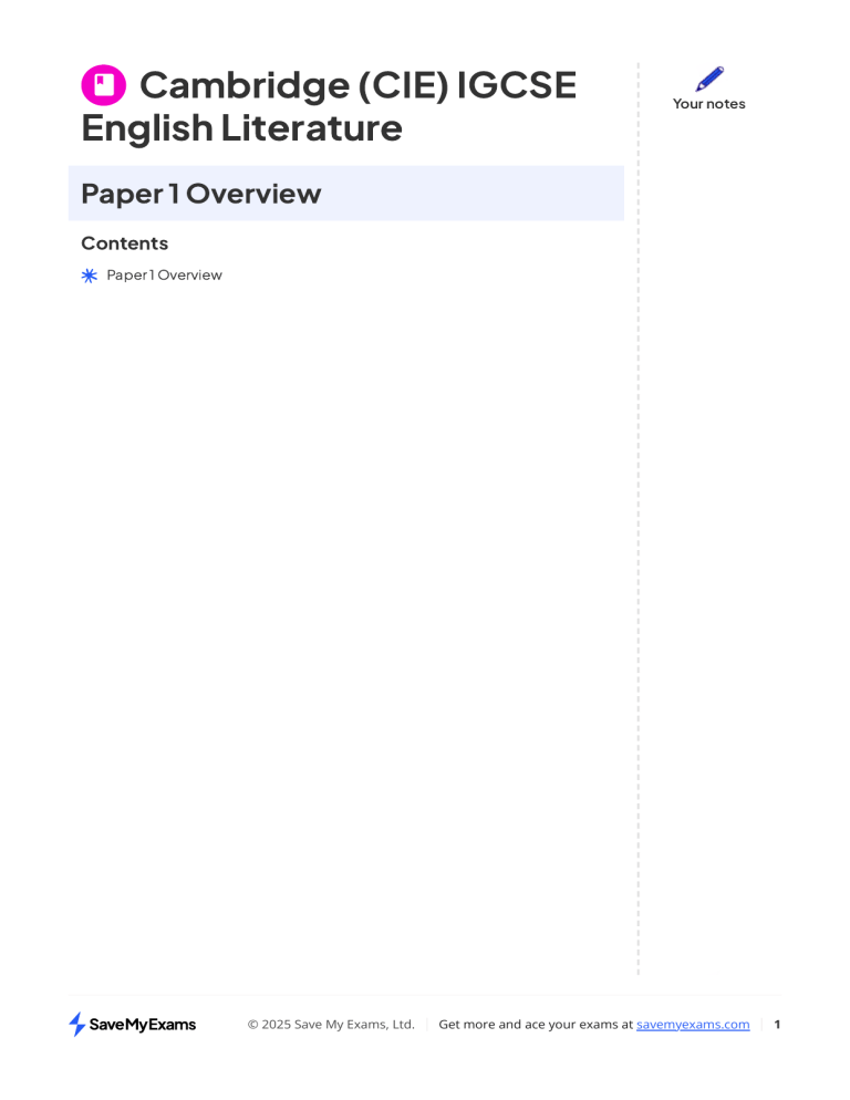 IGCSE English Literature Paper 1 Overview & Study Guide