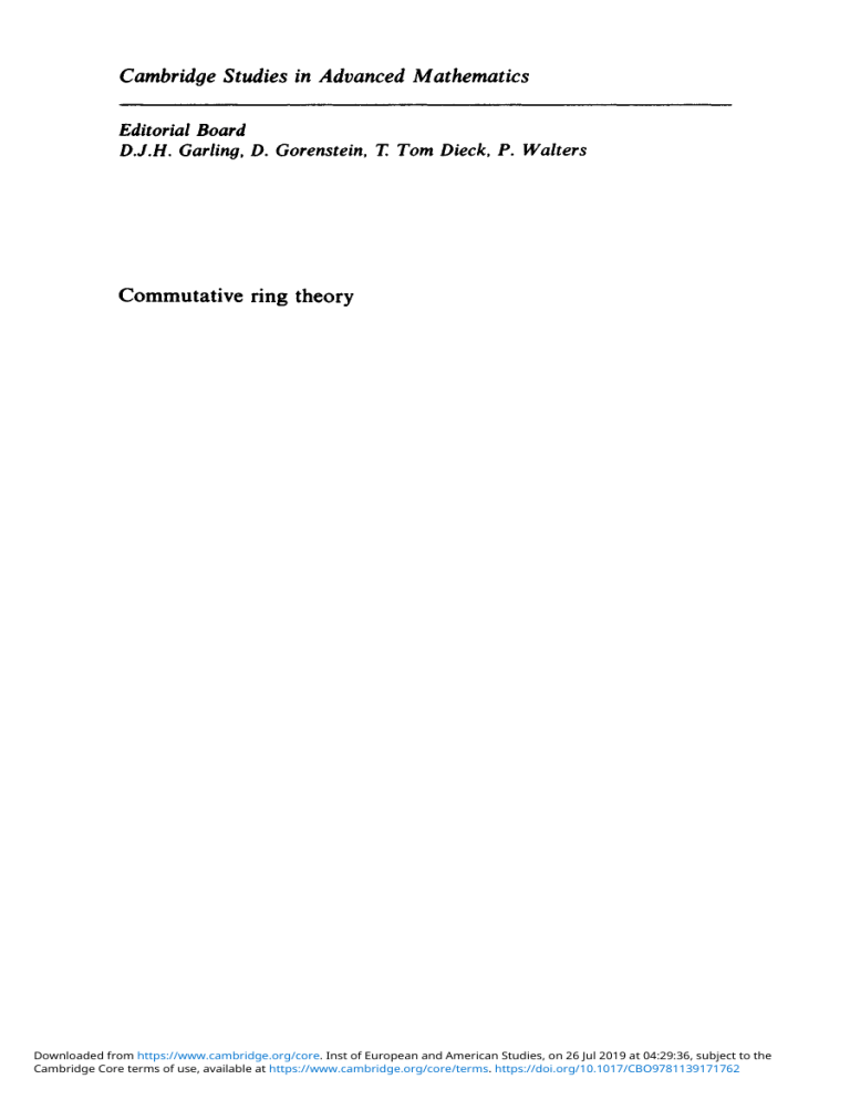 Commutative Ring Theory - Advanced Mathematics Textbook