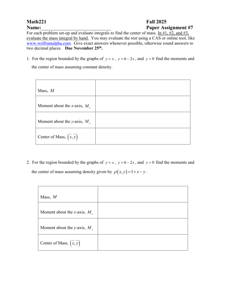 Math221 Center of Mass Assignment