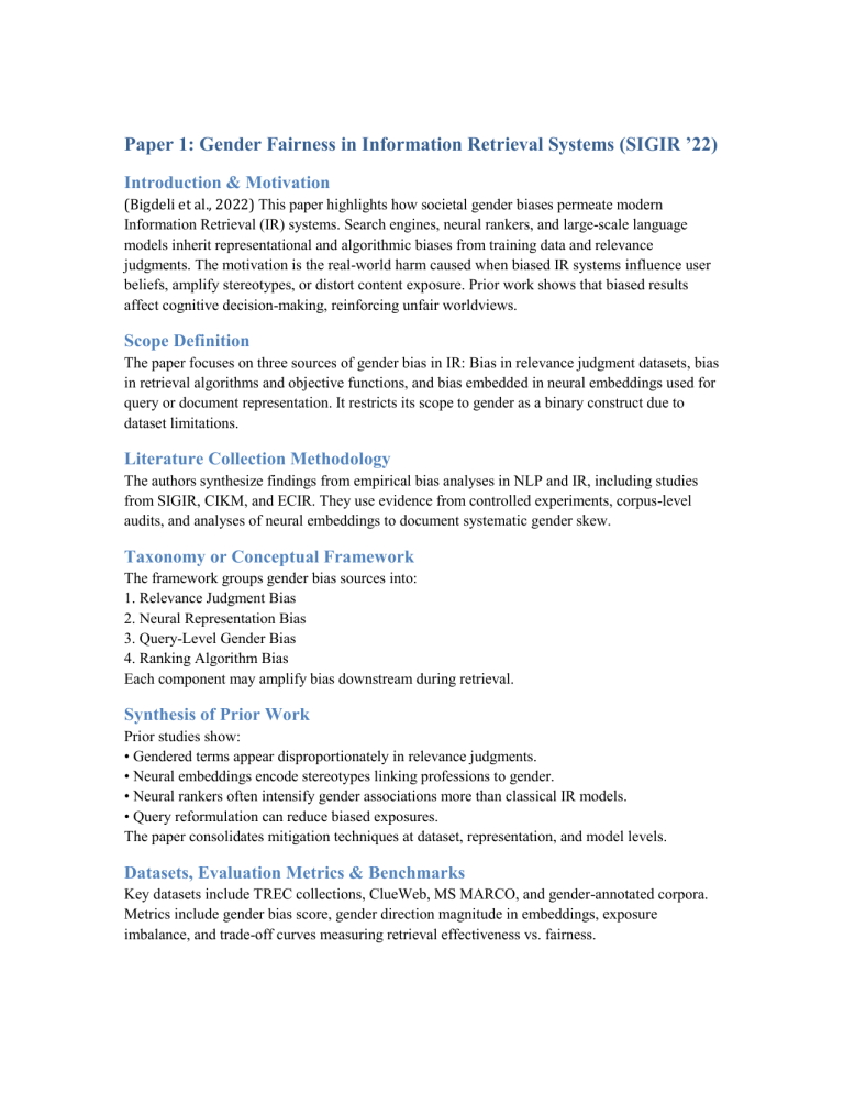 Gender Bias in Information Retrieval Systems