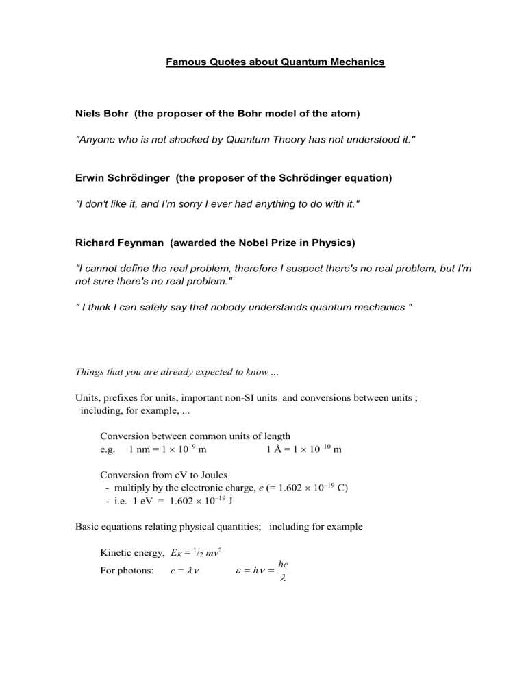Quantum Mechanics Introduction - CHE204 Course Material