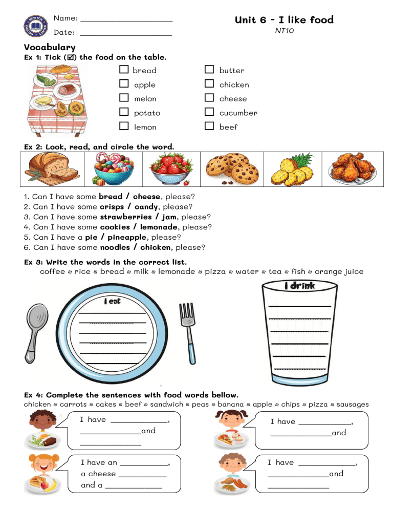 Unit 6 I Like Food English Vocabulary Worksheet