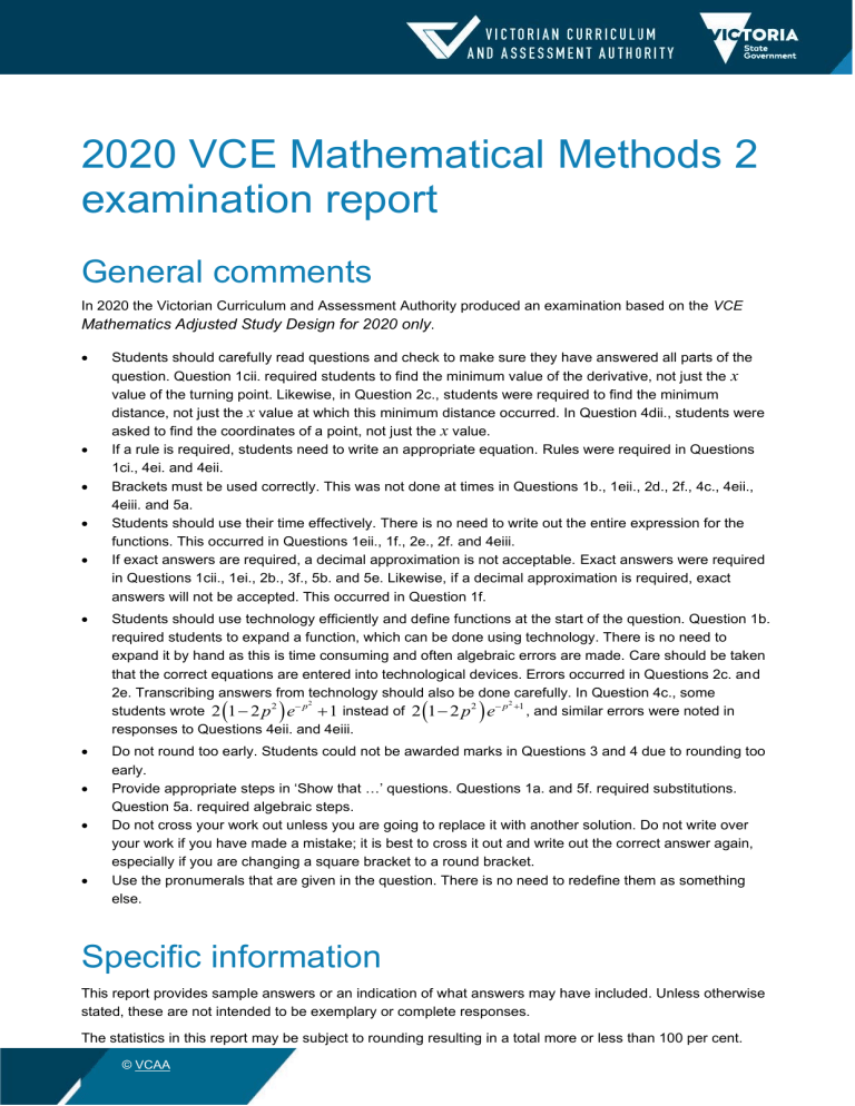 VCE Mathematical Methods 2020 Exam Report