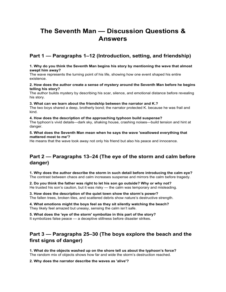 The Seventh Man Discussion Questions & Answers Study Guide