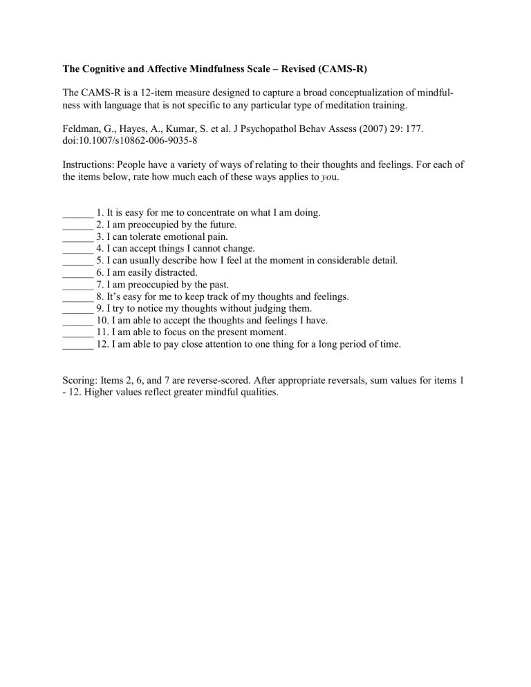 CAMS-R: Mindfulness Assessment Scale