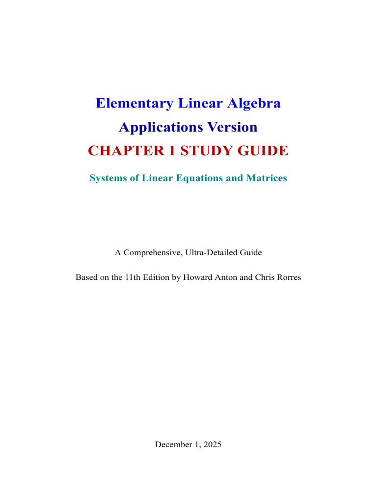 Linear Algebra Ch 1 Study Guide: Systems & Matrices