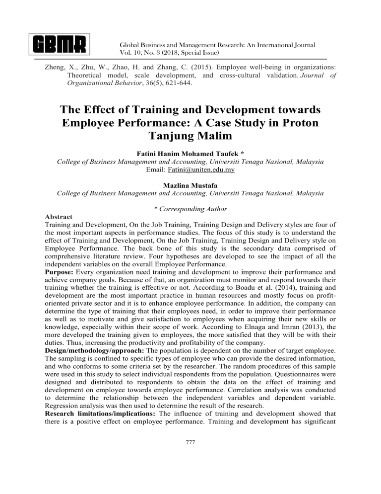 Effect of Training on Employee Performance: A Case Study