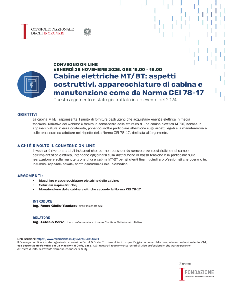 Webinar Cabine Elettriche Standard CEI 78-17 Manutenzione