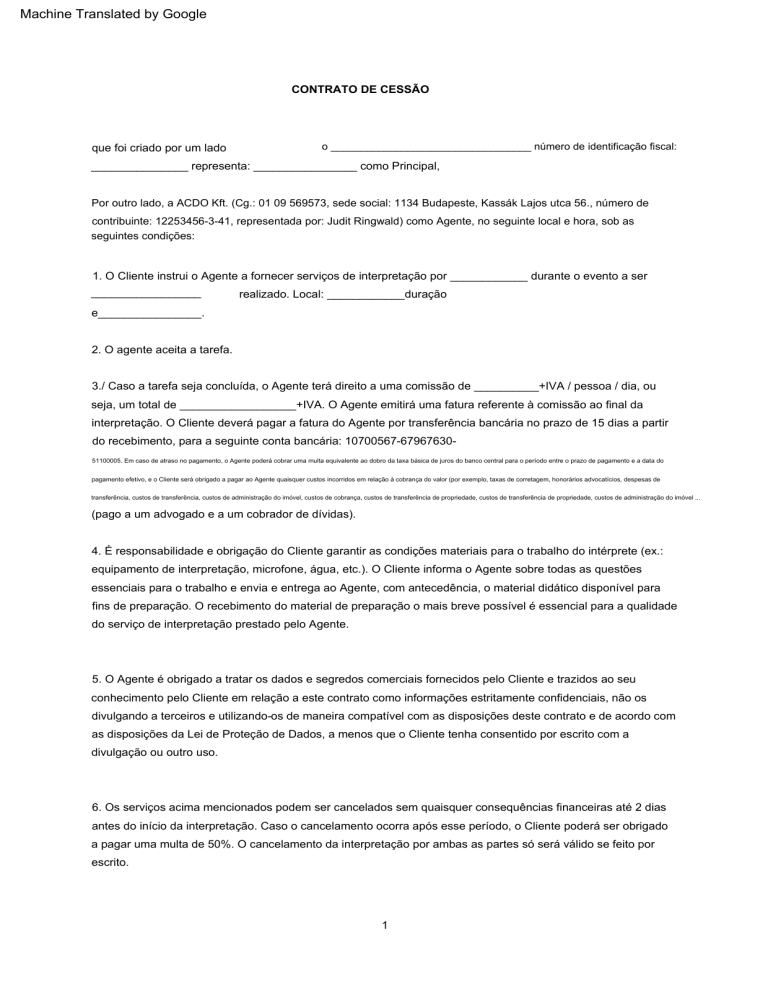 Modelo de Contrato de Serviços de Interpretação - Documento Legal