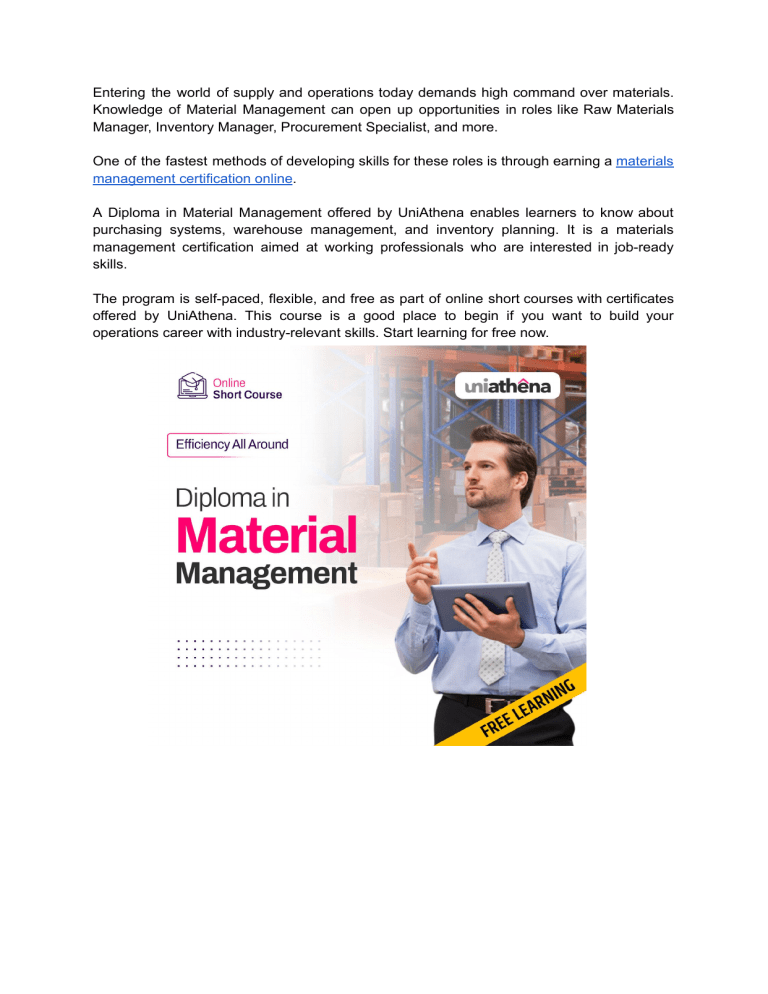 Free Materials Management Certification Online