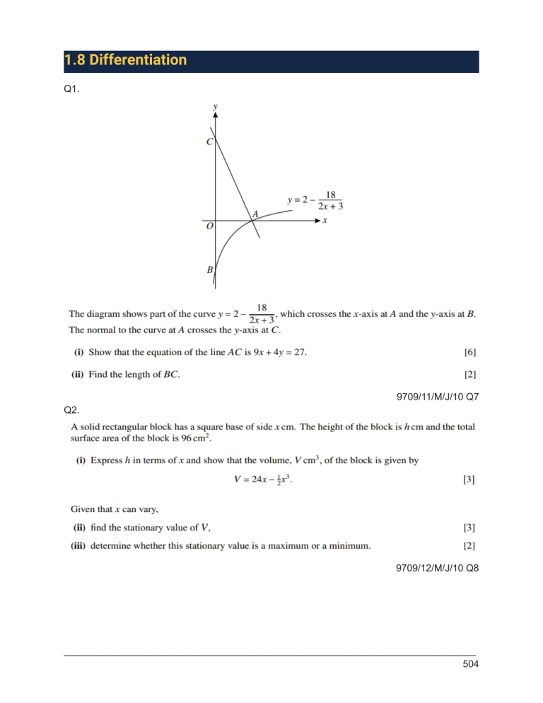 A-Level Differentiation Past Exam Questions