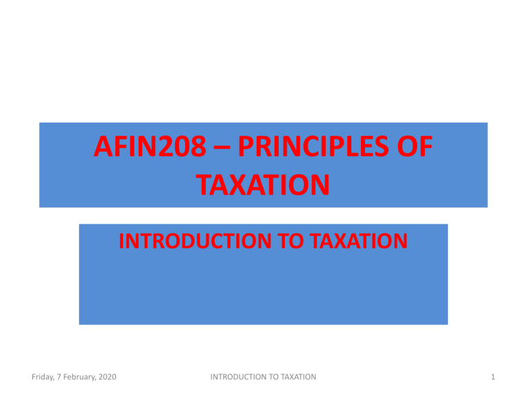 Principles of Taxation - Introduction to Zambian Tax System
