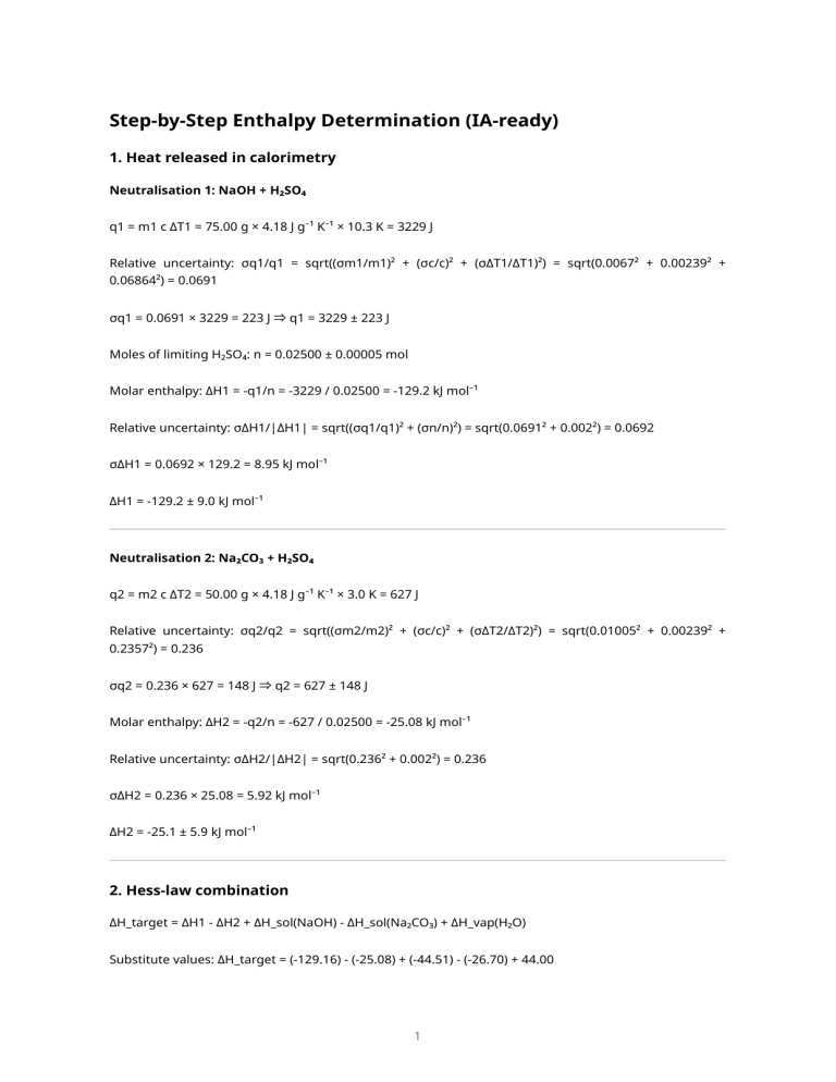 Enthalpy Determination Guide - Calorimetry Method
