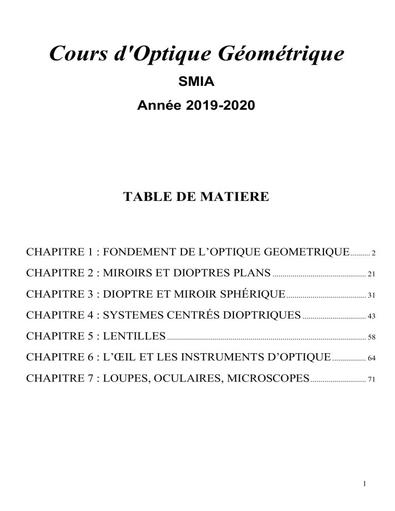 Cours d'Optique Géométrique - Manuel de Physique