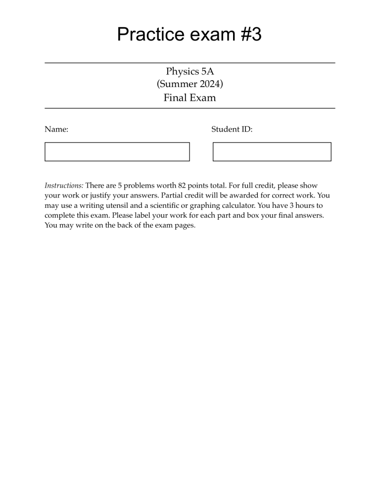 Physics 5A Final Exam Practice Problems