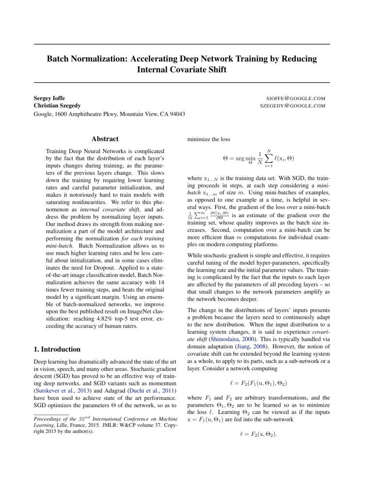 Batch Normalization Paper by Ioffe & Szegedy