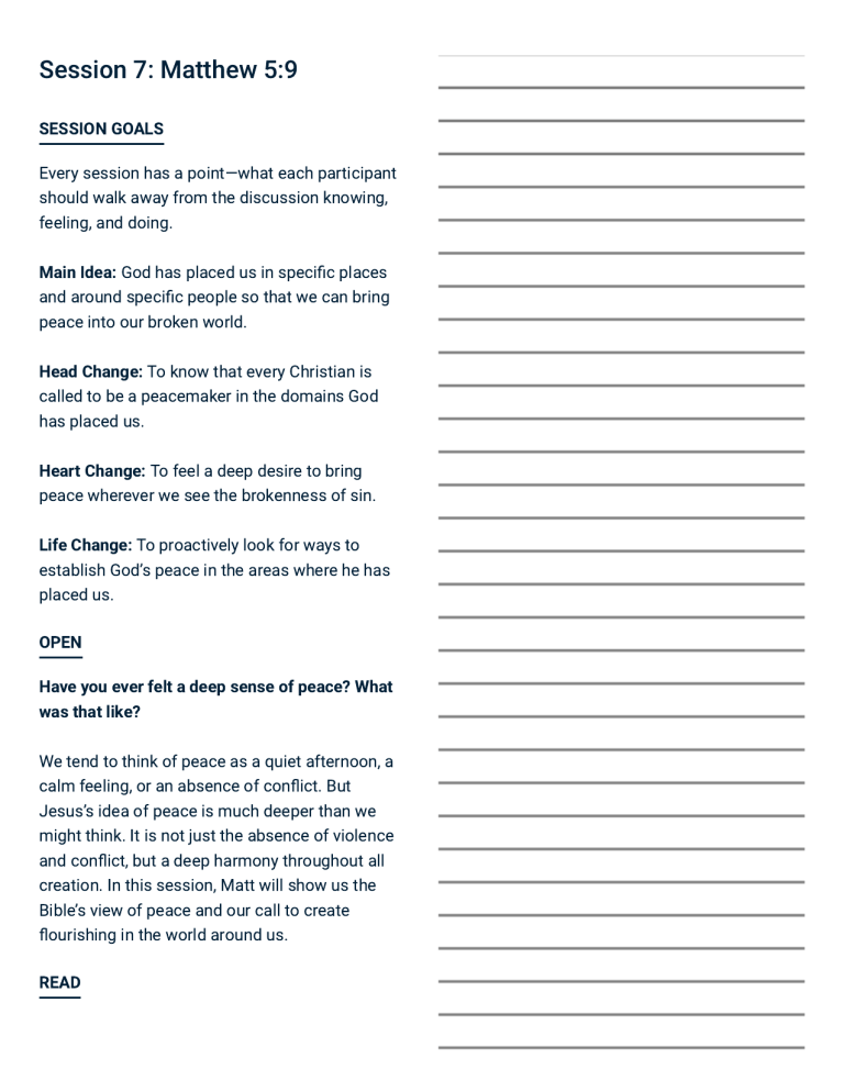 Matthew 5:9 Peacemakers Bible Study Guide