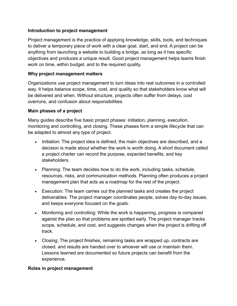 Introduction to Project Management Guide