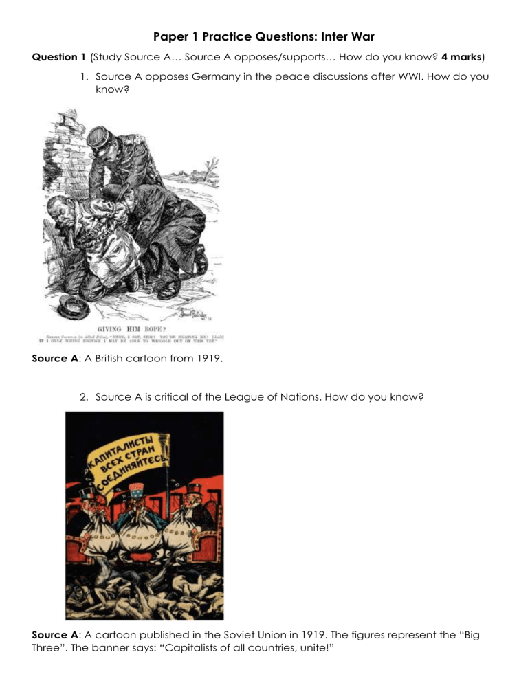 Interwar History Exam Practice Questions