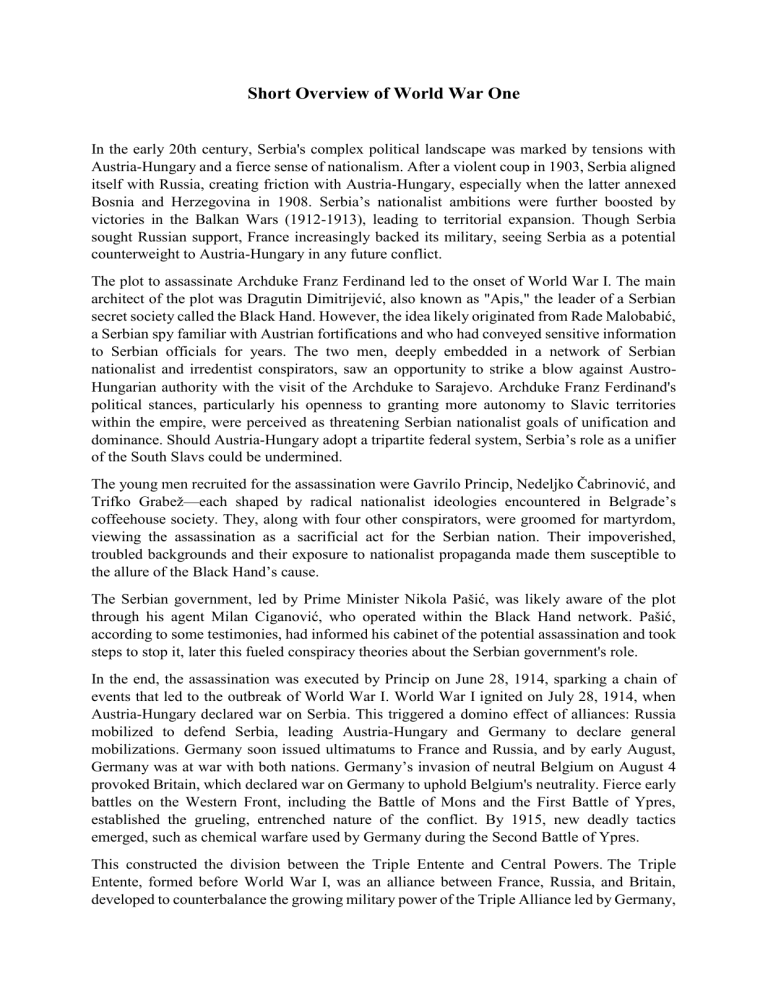 Overview of World War One