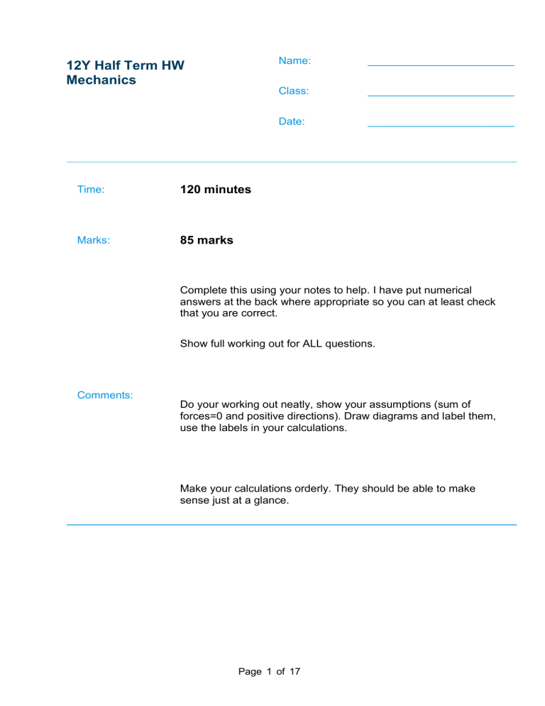 Mechanics Physics Homework: Forces, Vectors & Power