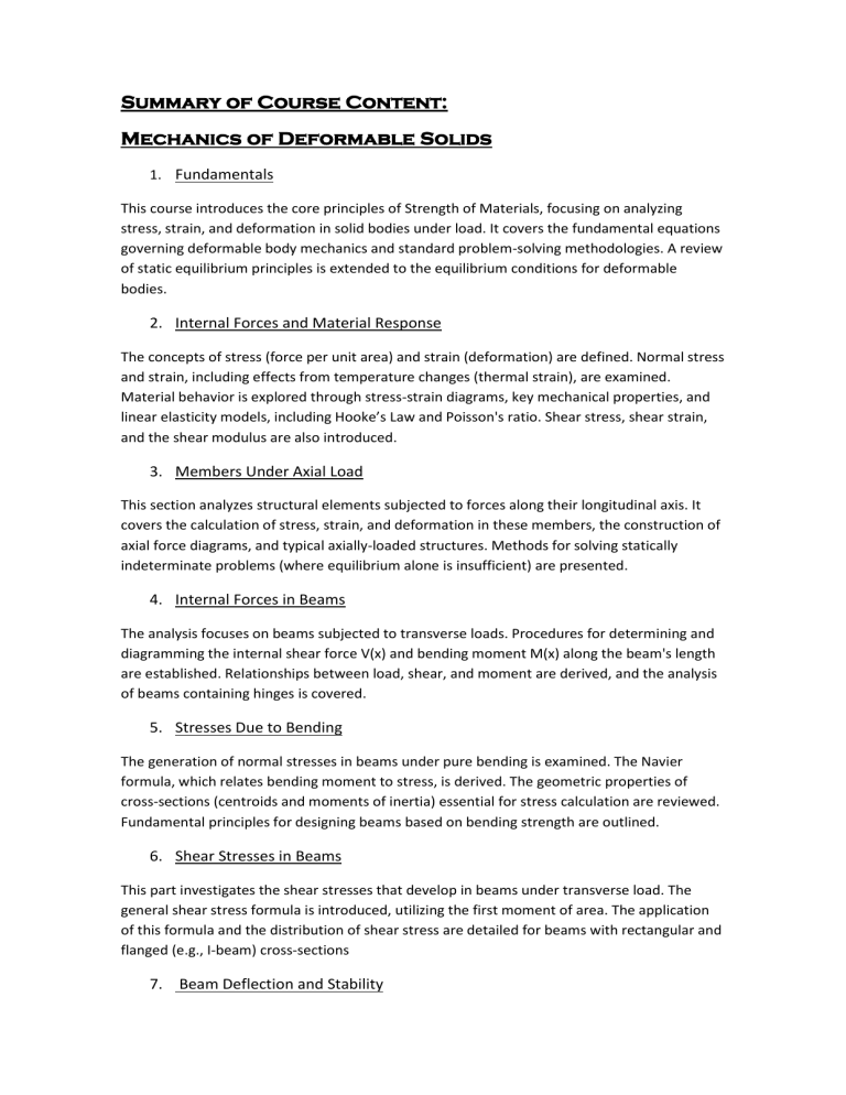 Mechanics of Deformable Solids: Strength of Materials