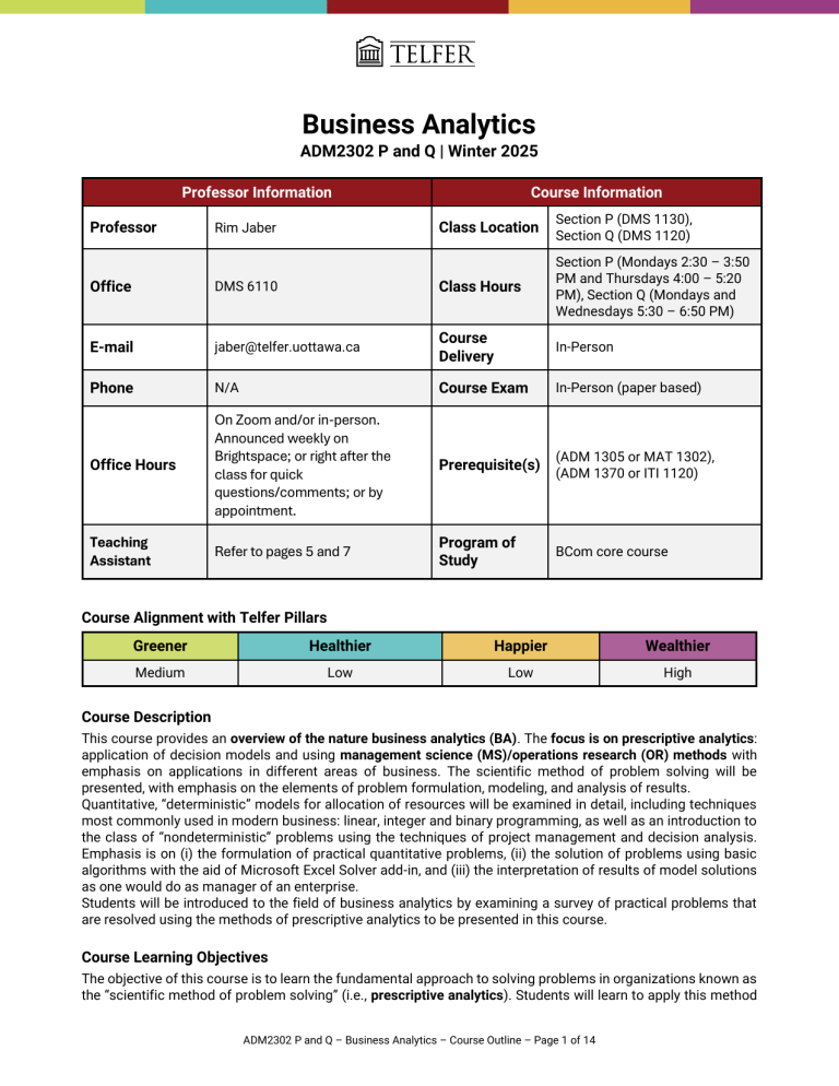 Business Analytics Course Outline - University of Ottawa 2025