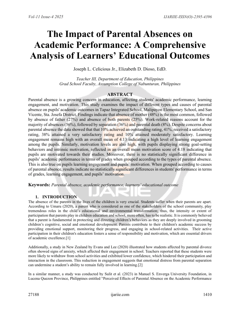 Parental Absence & Academic Performance: A Study