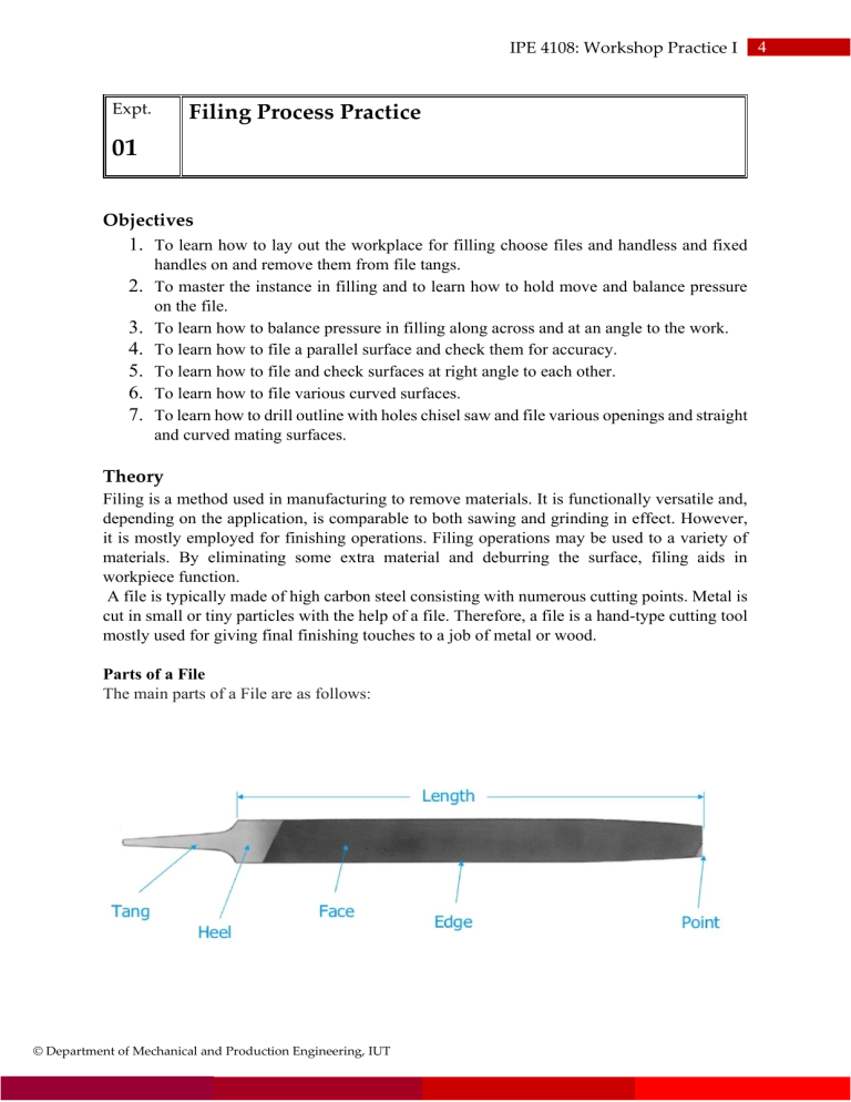 Filing Process Workshop Manual - Mechanical Engineering Practice