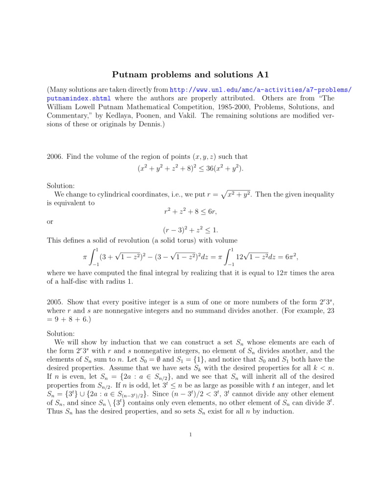 Putnam Competition Problems & Solutions
