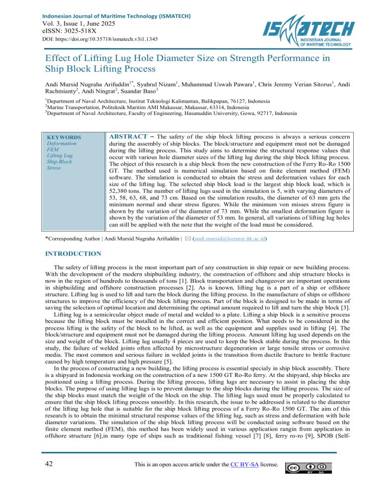 Lifting Lug Hole Size Impact on Ship Block Strength