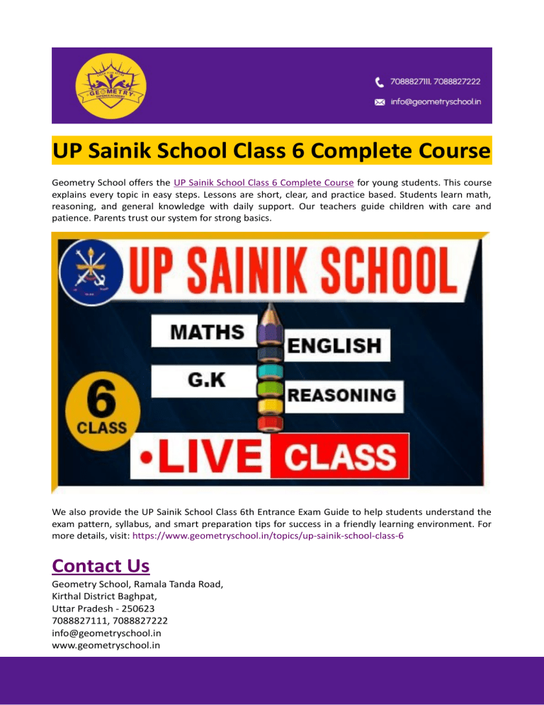 UP Sainik School Class 6 Complete Course