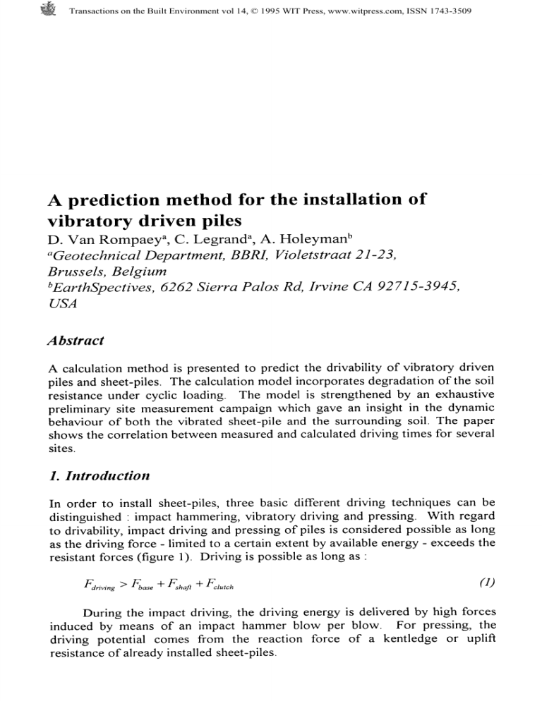Prediction Method for Vibratory Driven Piles