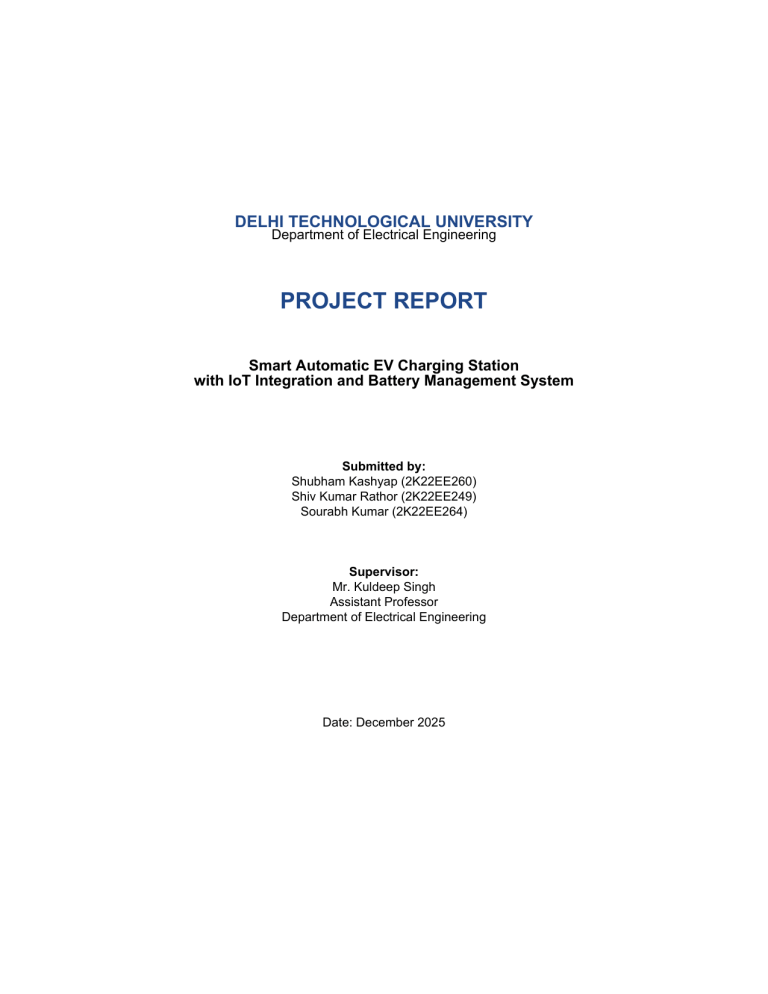Smart EV Charging Station with IoT Integration Project Report